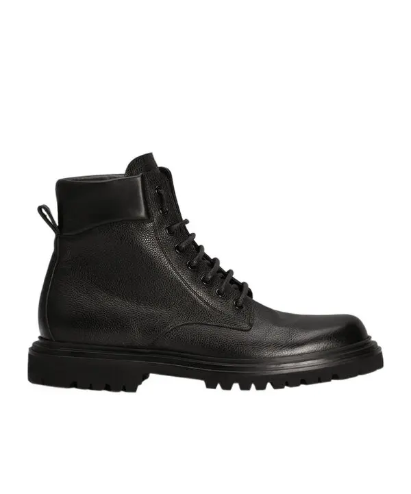 Dolce & Gabbana Logo Debossed Lace-up Ankle Boots - Black