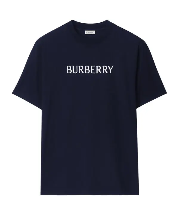 Burberry Logo Printed Crewneck T-shirt - Navy