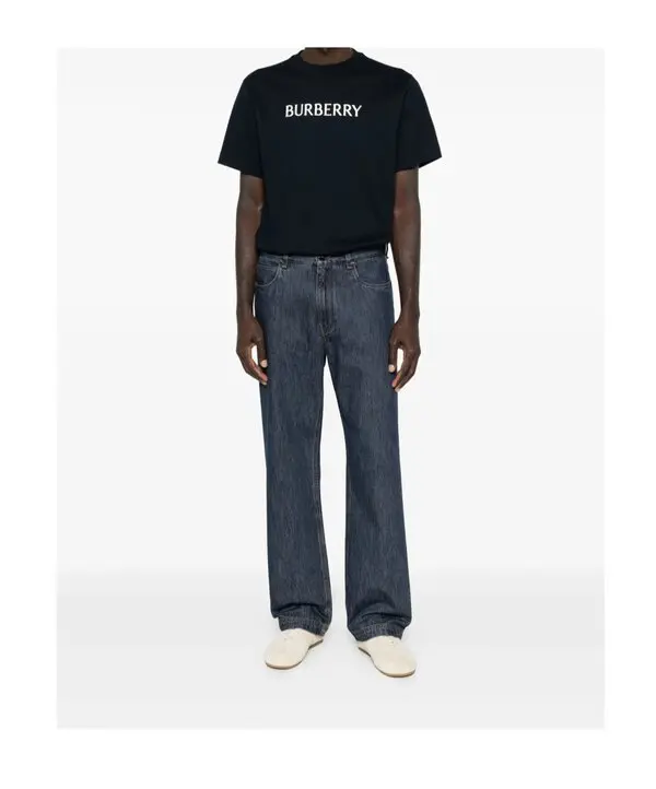 Burberry Logo Printed Crewneck T-shirt - Navy