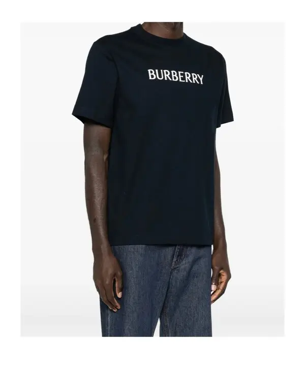 Burberry Logo Printed Crewneck T-shirt - Navy