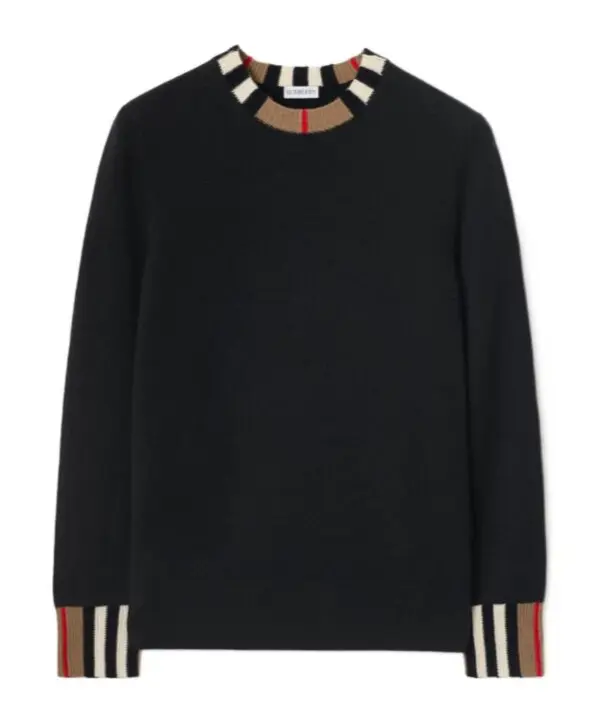 Burberry Icon Stripe Trim Wool Cashmere Sweater - Black