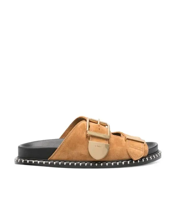 Chloé Buckle-detailed Slip-on Sandals With Round Toe - Brown