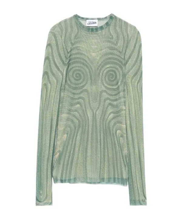 JEAN PAUL GAULTIER Round Neck Long Sleeve Tulle Top - Gray