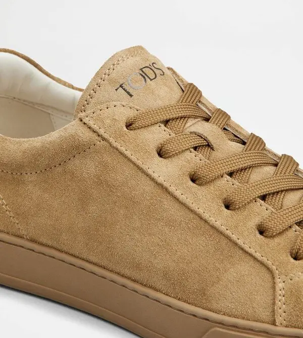 TOD'S Suede Round Toe Sneakers - Brown