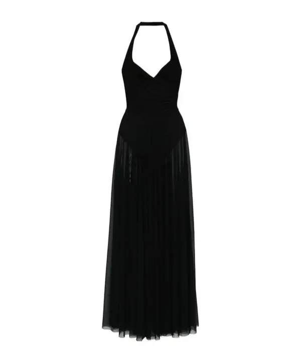 Norma Kamali Cayla Flared Sheer Detailed Dress - Black