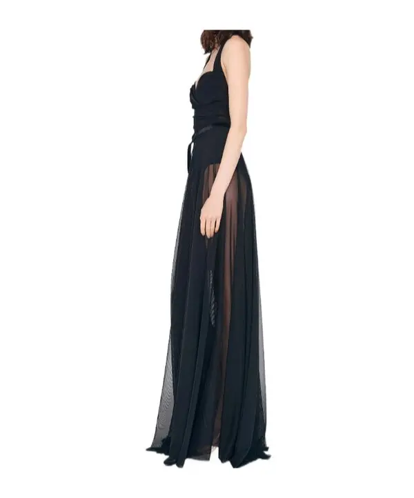 Norma Kamali Cayla Flared Sheer Detailed Dress
