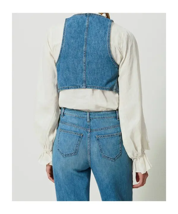 TWINSET Fitted Denim Waistcoat With Metal Button Detail