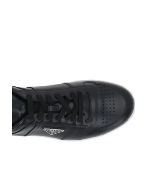 Prada Downtown Enamel Triangle Logo Sneakers - Black