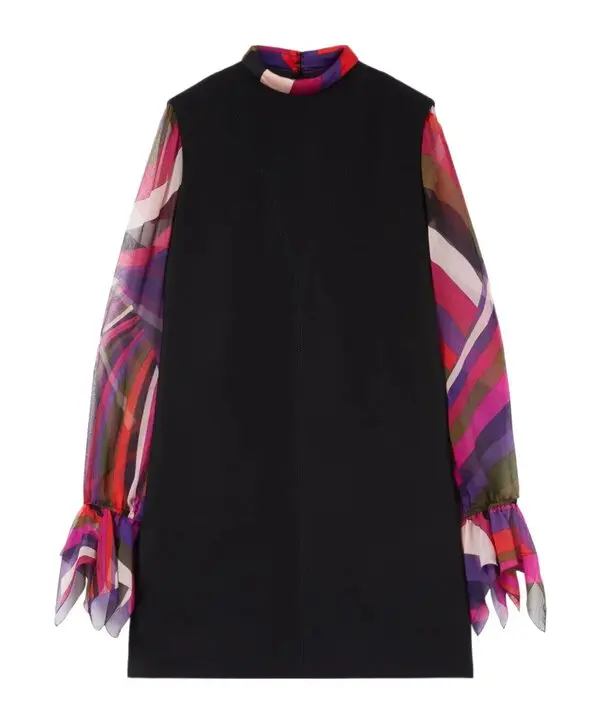 Emilio Pucci Draped Knit Dress With Printed Trim - Black
