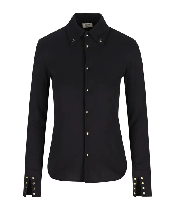 Celine Cotton Jersey Shirt With Snap-button Closure - Black