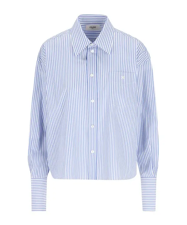 Celine Cropped Striped Cotton Poplin Shirt