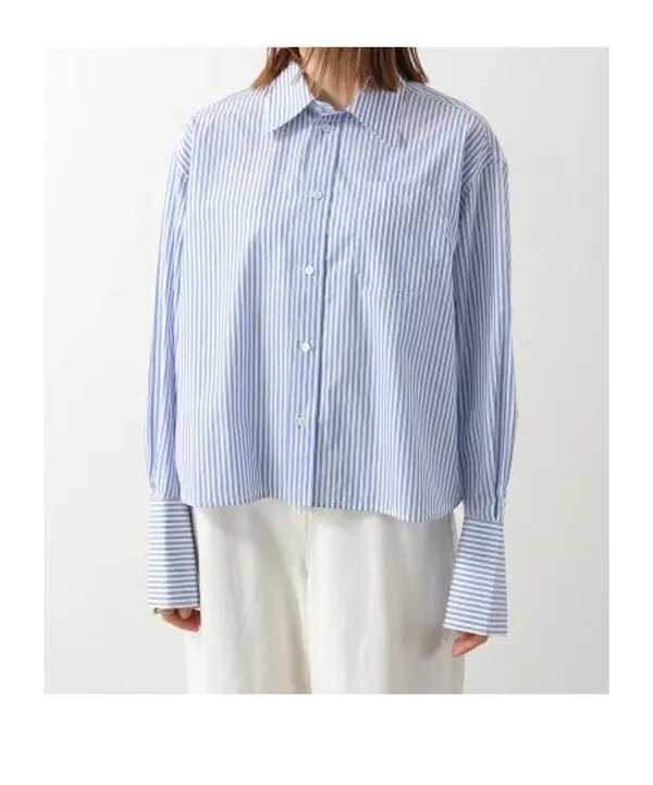 Celine Cropped Striped Cotton Poplin Shirt