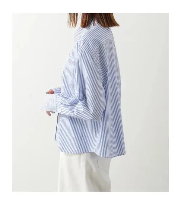 Celine Cropped Striped Cotton Poplin Shirt
