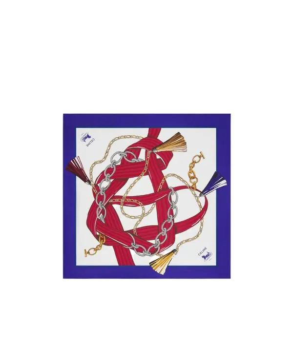Celine Square In Silk Twill - Ivory White/blue/red