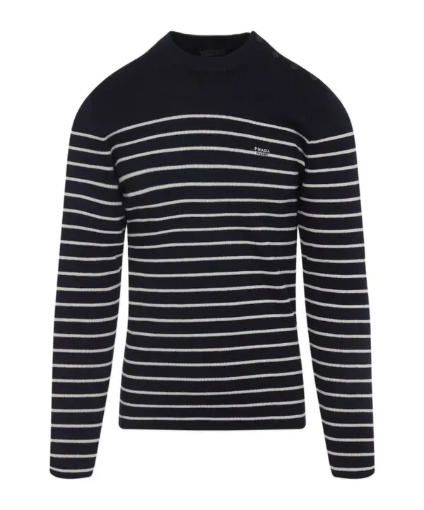 Prada Striped Superfine Wool Crew-neck Sweater - Blue