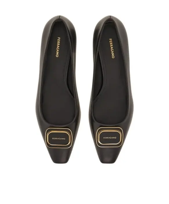 FERRAGAMO Vara Plate Ballet Flats - Black