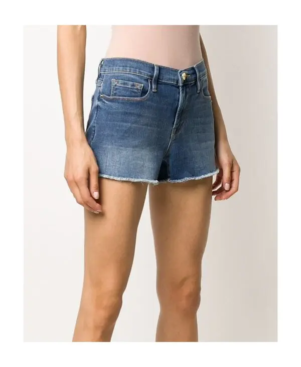 FRAME Mid-waist Denim Shorts With Raw Edge Hem