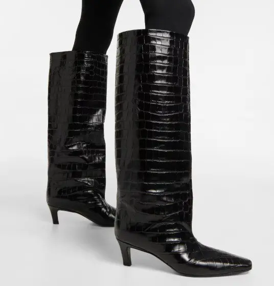 TOTEME Knee-high Leather Boots With Embossed Detailing - Black