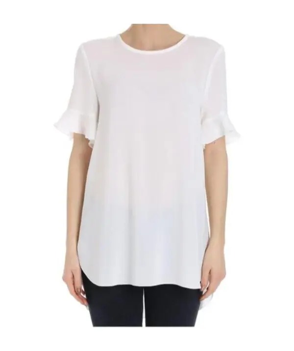 Max Mara Logo Blouse With Round Neck And Flared Sleeves - White