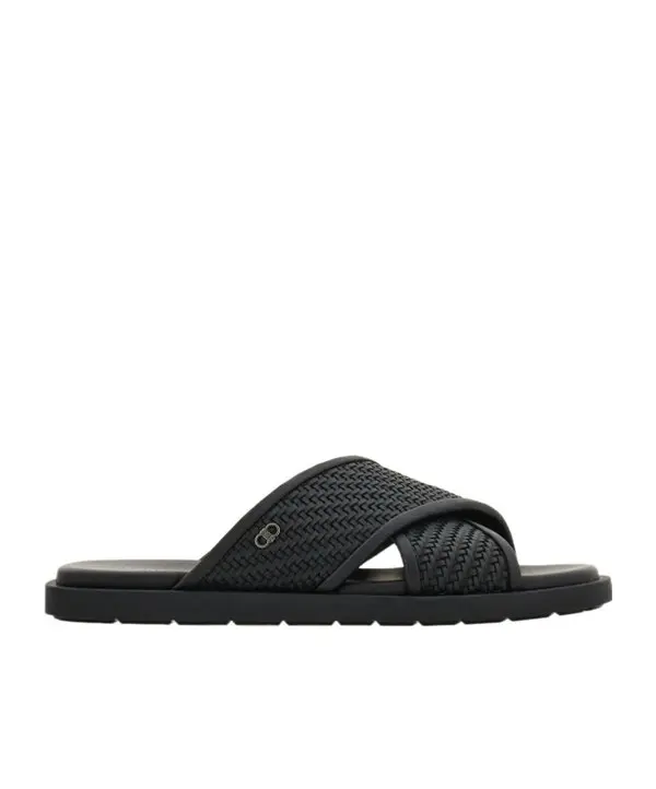 FERRAGAMO Gancini Woven Leather Sandals - Black