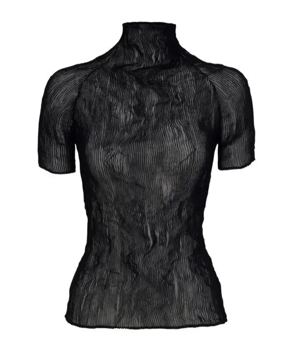 Issey Miyake High-necked Short-sleeved Top - Black