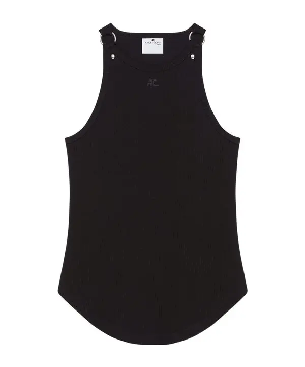 COURREGES 90's Rib Tank Top With Buckle Detail - Black