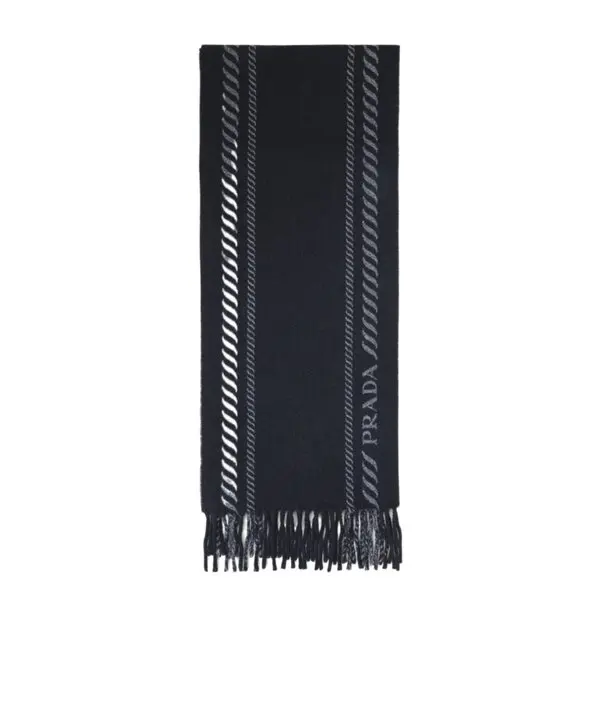 Prada Fringed Knitted Scarf - Black