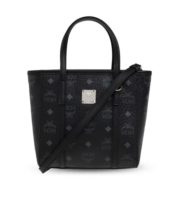 Mcm Monogrammed Logo Plaque Tote Bag - Black
