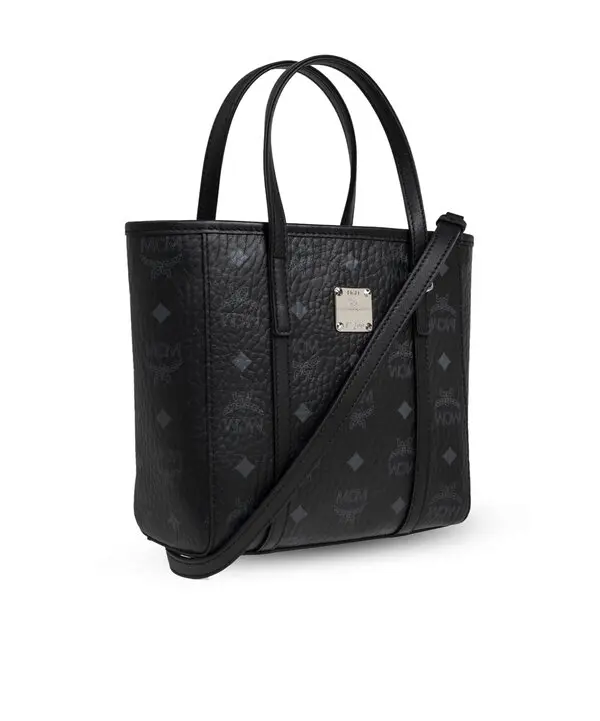 Mcm Monogrammed Logo Plaque Tote Bag - Black