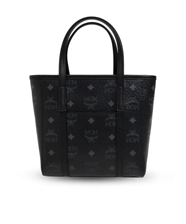 Mcm Monogrammed Logo Plaque Tote Bag - Black