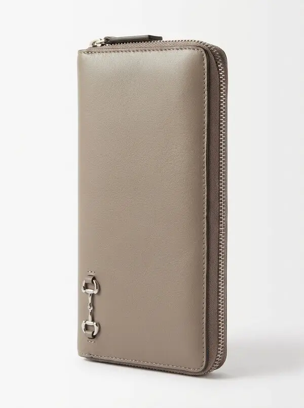 Gucci Zip Around Wallet With Horsebit - Beige