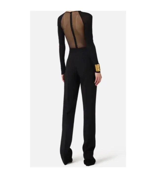 Elisabetta Franchi Long Sleeve Tulle Jersey Bodysuit