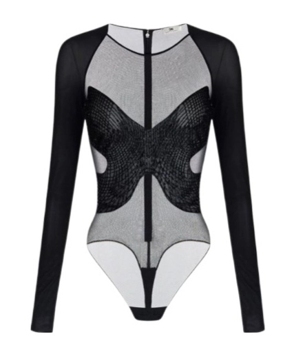 Elisabetta Franchi Long Sleeve Tulle Jersey Bodysuit - Black