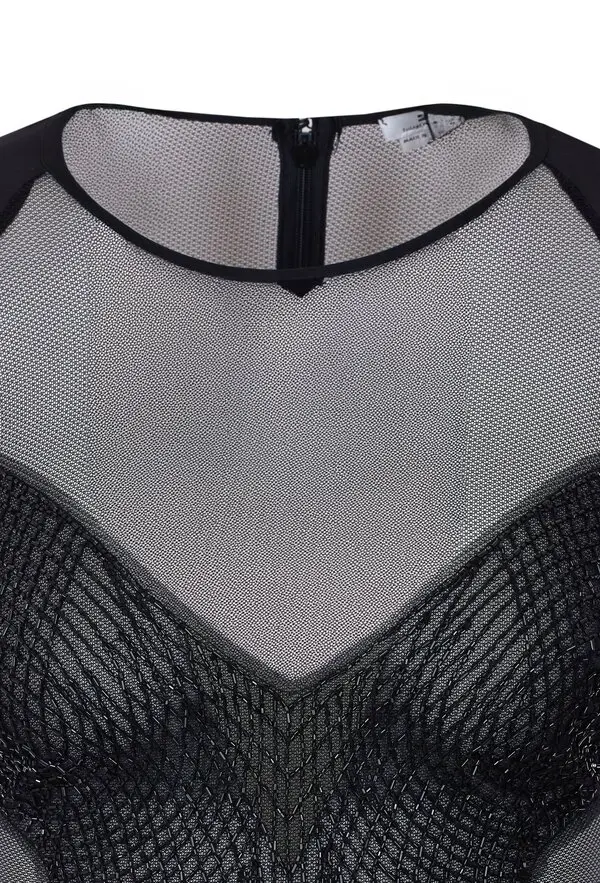 Elisabetta Franchi Long Sleeve Tulle Jersey Bodysuit