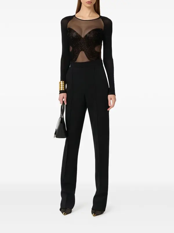 Elisabetta Franchi Long Sleeve Tulle Jersey Bodysuit