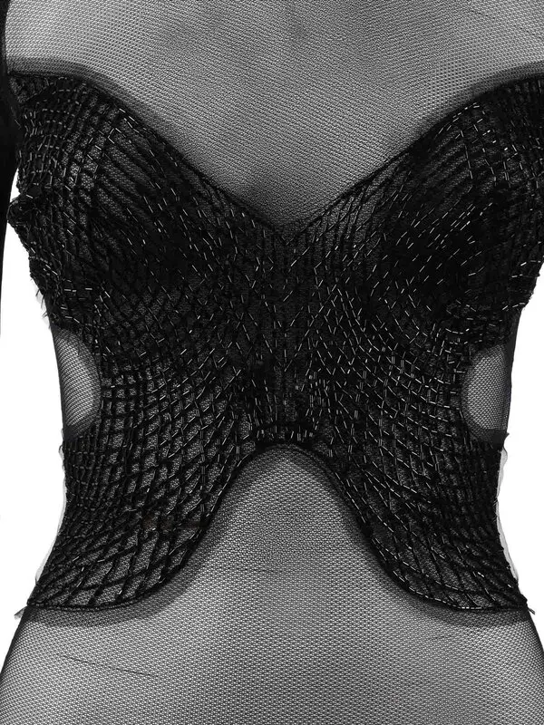 Elisabetta Franchi Long Sleeve Tulle Jersey Bodysuit