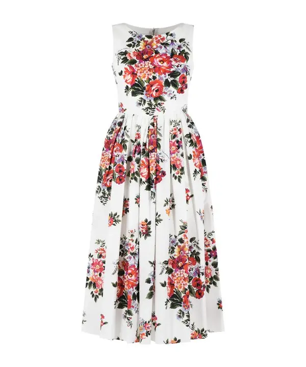 Dolce & Gabbana Floral Printed Sleeveless Midi Dress - White
