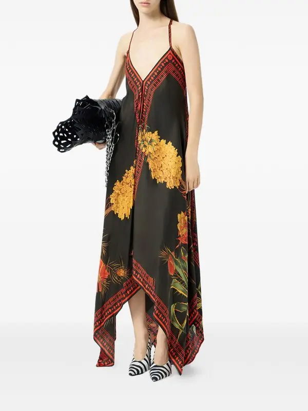 Blumarine V-neck Spaghetti Strap Asymmetrical Hem Slip Dress
