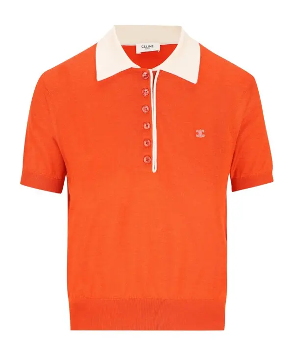 Celine Polo Sweater In Fine Cashmere Silk - Orange