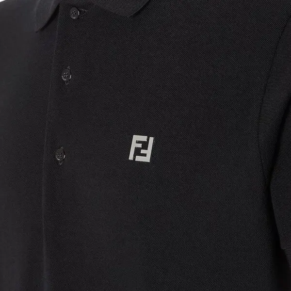 Fendi Logo Plaque Short-sleeve Polo Shirt - Black