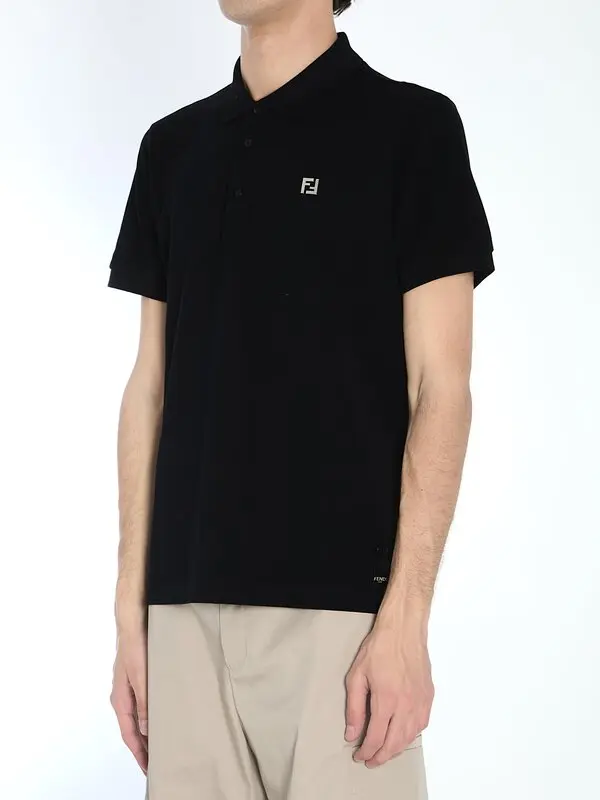 Fendi Logo Plaque Short-sleeve Polo Shirt - Black