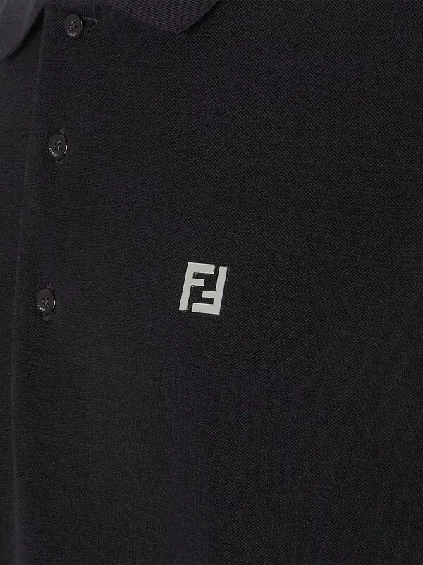 Fendi Logo Plaque Short-sleeve Polo Shirt - Black