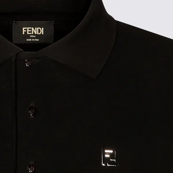 Fendi Logo Plaque Short-sleeve Polo Shirt - Black