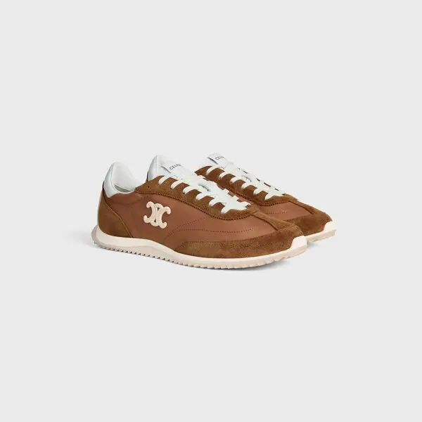 Celine Racer Sneaker In Nylon, Suede Calfskin And Calfskin - Sahara