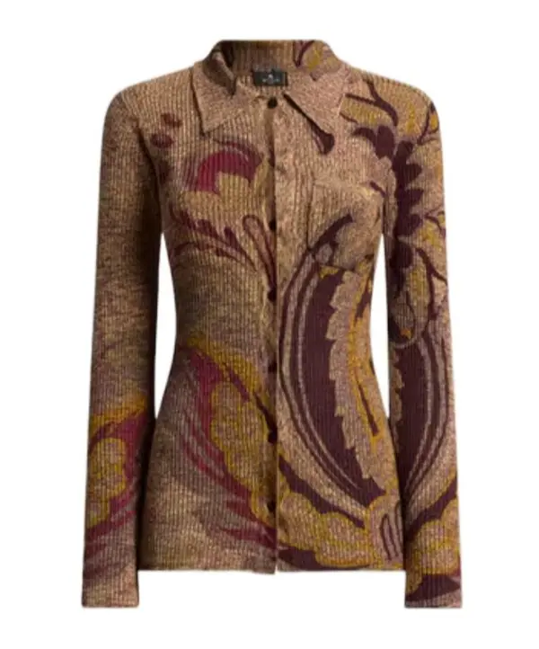 Etro Daffodil Motif Ribbed Cardigan - Brown
