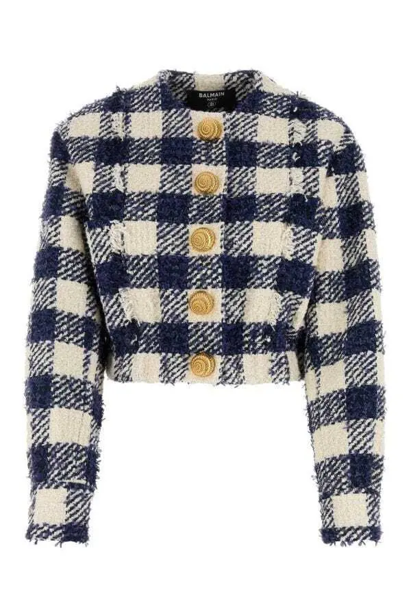 Balmain Checked Tweed Jacket - Black