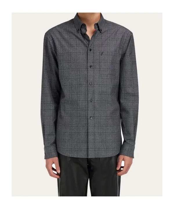 FERRAGAMO Embroidered Checked Oxford Shirt - Black