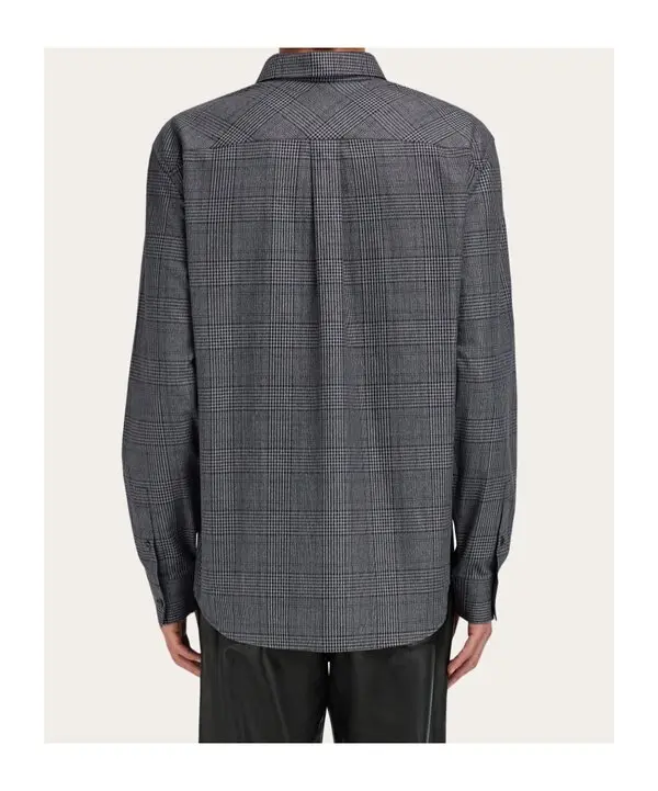 FERRAGAMO Embroidered Checked Oxford Shirt - Black