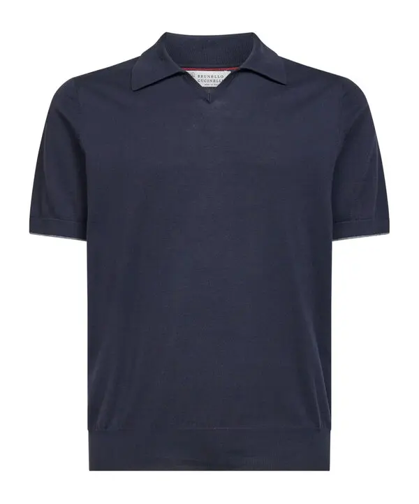 Brunello Cucinelli Short Sleeved Ribbed Polo Shirt - Black