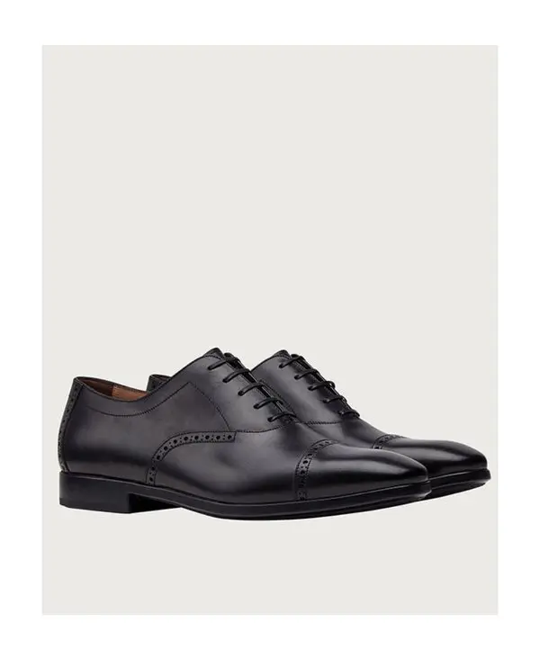 FERRAGAMO Lace-up Perforated Business Dress Shoes - Black